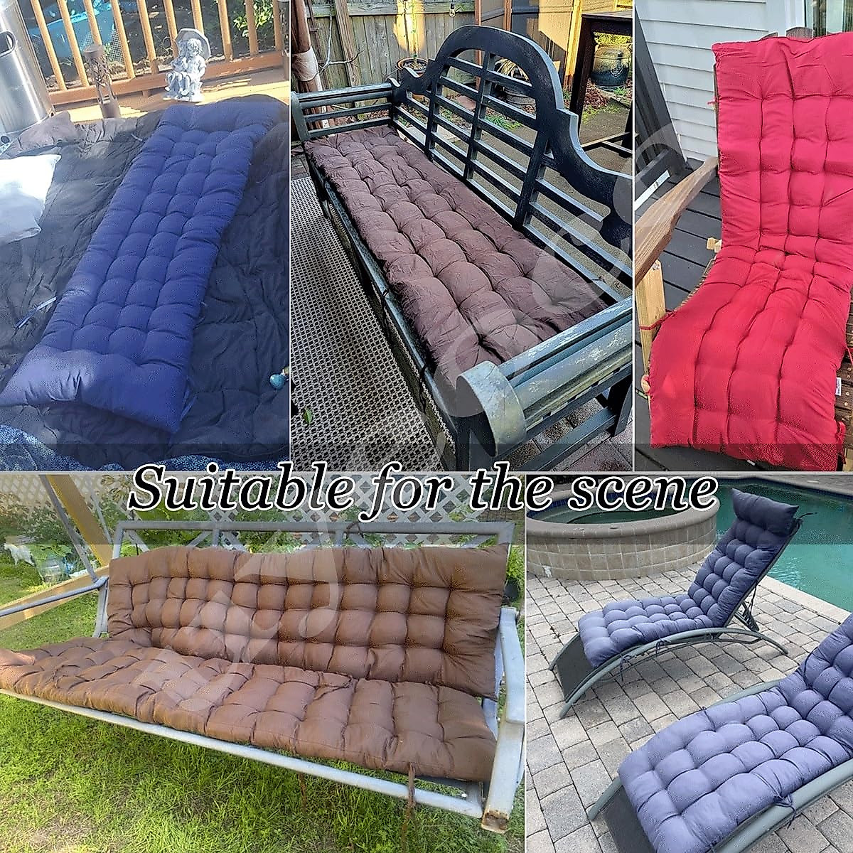 JACOJE Lounge Chair Cushions Chaise Lounger Cushion Soft Sofa Mat Long Bench Cushion for Outdoor Furniture, Indoor Outdoor Recliner Chair Cushion(#2,53x53cm/20.8x20.8in)