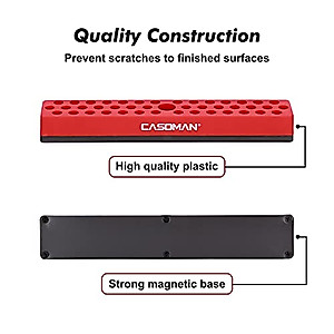 CASOMAN 1/4" Hex Bit Organizer with Magnetic Base - Red, 43 Hole Bit Organizer with Strong Magnetic Base, Magnetic Bit Organizer for Your Specialty