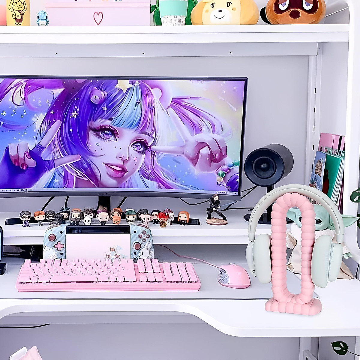 Cloud Headphone Stand - Gaming Headset Holder - Desktop Earphone Hanger, Cute Kawaii Headphone Hanger for Sony, Bose, Apple, Gaming Headphones Display (Pastel Pink)