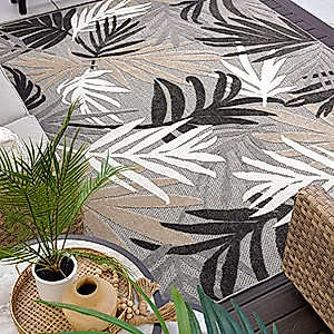 Jute Water Resistant Indoor Outdoor Rug 5x7 - Modern Outdoor Rugs for Patio, Entryway, Deck, Porch, Camping, RV - Outside Area Rug