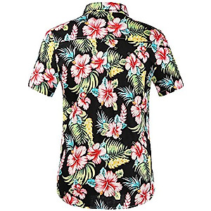 Hawaiian Shirt for Men, Beach Shirts for Men, Tropical Shirts Short Sleeve Floral Casual Button Down (X-Large, Red Hibiscus)