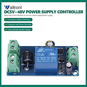 DC Backup Battery Switching Module, 5V~48V 10A Battery Charging Automatic Switch Adapter, Emergency Power Controller Module