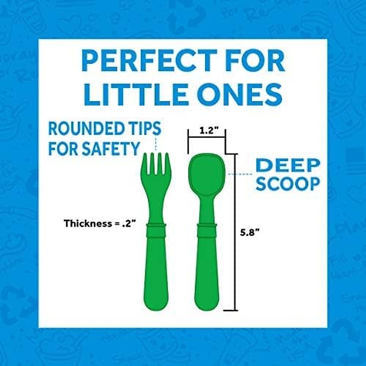 Re-Play Made in USA Toddler Forks and Spoons, Pack of 8 Without Carrying Case - 4 Kids Forks with Rounded Tips and 4 Deep Scoop Toddler Spoons - 0.2" Thick Toddler Utensils, Easter