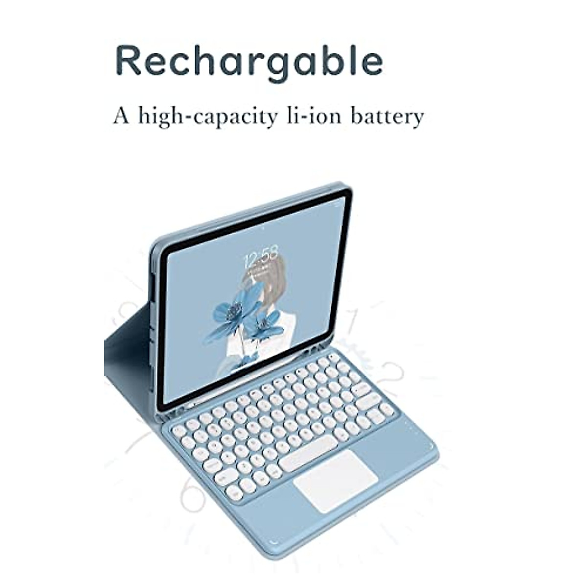 HENGHUI Keyboard Case with Touchpad for iPad Air 13 inch M2/ iPad Pro 12.9 inch 6th 5th 4th 3rd Generation Cute Round Key Color Keyboard Detachable Touch Keyboard Cover (Pink)