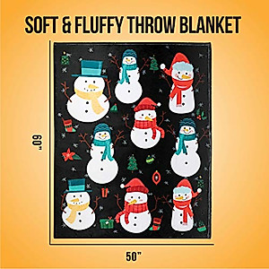 Snowman Throw Blanket, Super-Soft Extra-Large Snowman Winter Blanket for Boys, Girls, Adults, Teens, and Kids, Fleece Winter Themed Blanket (50 in x 60 in) Warm and Cozy Throw for Bed, Crib or Couch