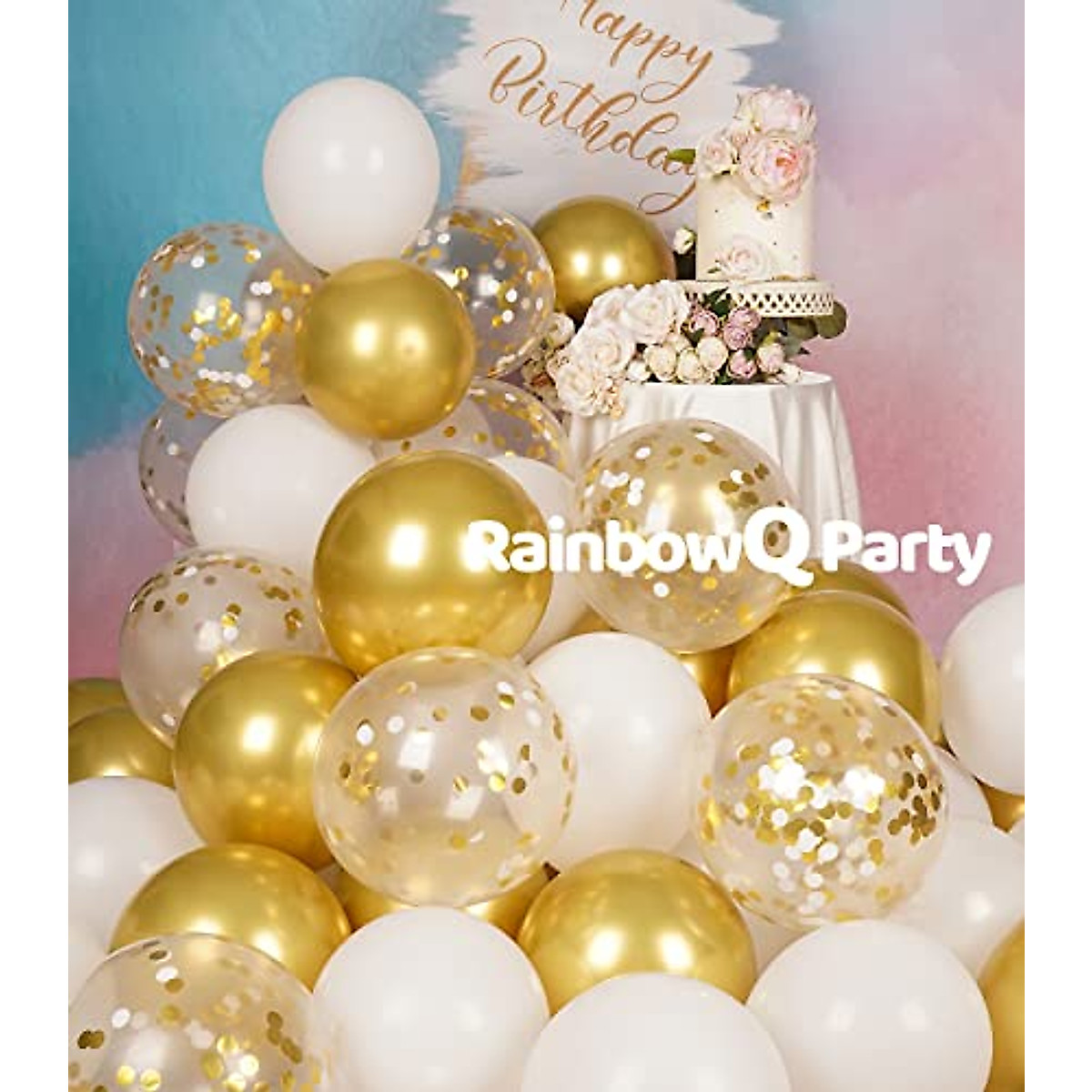 Metallic Shiny Gold and White Balloons 10 Inch White Gold Confetti Balloons 12 Inch 68PCS Latex Helium Chrome Party Decoration Balloon Set