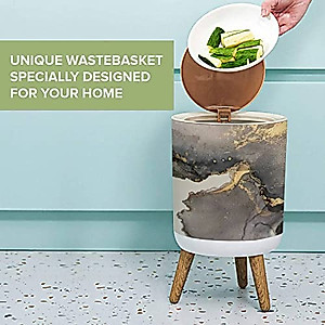 Small Trash Can with Lid Abstract smokey grey with beautiful pleats and stains made with Garbage Bin Round Waste Bin Press Cover Dog Proof Wastebasket for Kitchen Bathroom Living Room 1.8 Gallon