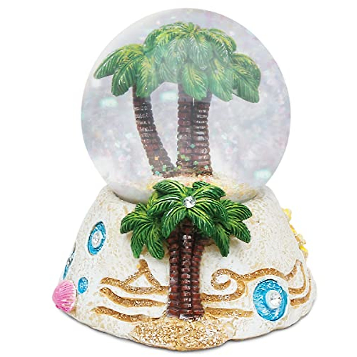 COTA Global Palm Tree Stone Snow Globe - Sparkly Water Globe Figurine with Sparkling Glitter, Collectible Novelty Ornament for Home Decor, for Birthdays, Christmas and Valentine's Day