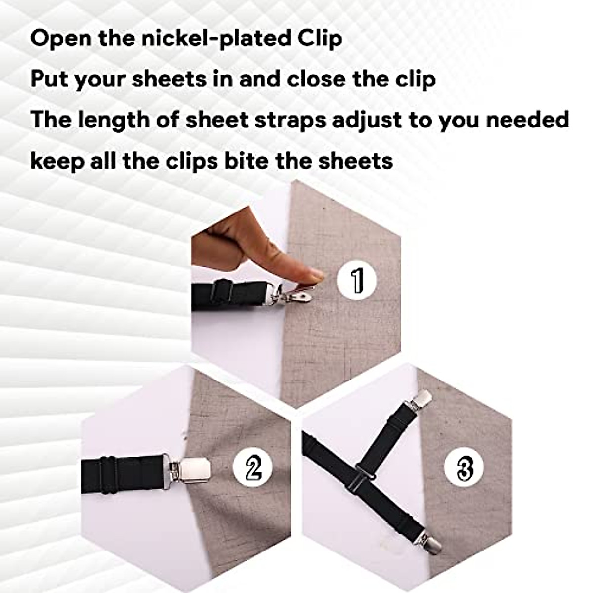 wonhag Fitted Bed Sheet Straps Premium Version Sheet Holders for Bed Corners Heavy Duty Clips Black 4 PCS Bedsheet Fasteners