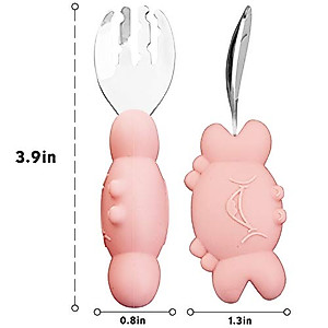 Silicone Suction Plate for Toddlers with Fork Spoon Set - Self Feeding Training Divided Plate Dish and Bowl for Baby and Toddler, Fits for Most Highchairs Trays (Pink)