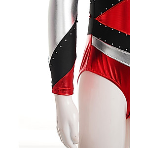 LiiYii Girls Tank Ballet Unitard Long Sleeve Camisole Gymnastics Leotards Dance Wear Biketards with Shorts Red 8 Years