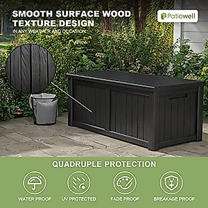 Patiowell 120 Gallon Deck Box, Waterproof Resin Large Outdoor Deck Storage Box for Patio Furniture, Pool Accessories, Toys, Garden Tools and Sports Equipment, Lockable, Black