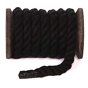 Ravenox Natural Twisted Cotton Rope | (Black)(1/2 Inch x 10 Feet) | Made in The USA | Strong Triple-Strand Rope for Sports, Décor, Pet Toys, Crafts, Macramé & Indoor Outdoor Use
