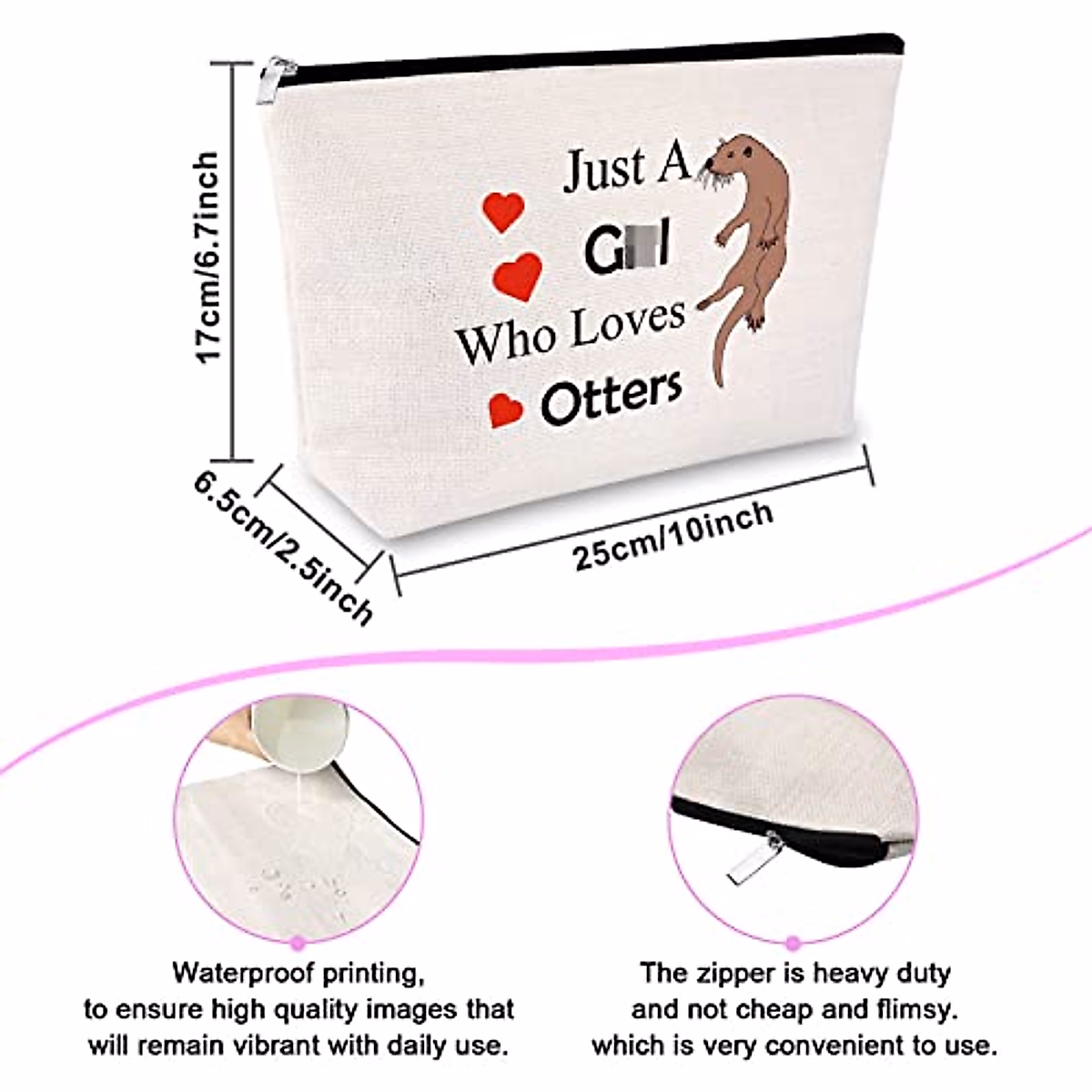 Otter Lover Gift for Women Makeup Bag Otter Gift for Teen Sea Otter Gift for Daughter Otter Themed Gift Otter Animal Lover Gift Cosmetic Bag Zookeeper Birthday Gift Christmas Gifts Zipper Travel Bag