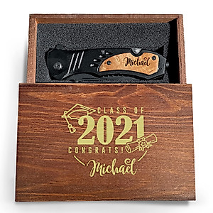 Krezy Case Classic Multi-tool knife, Graduation knife with wooden box, best personalized gift for him, black finish handle knife, Class of 2023 knife with box, premuim pocket knife with wooden box
