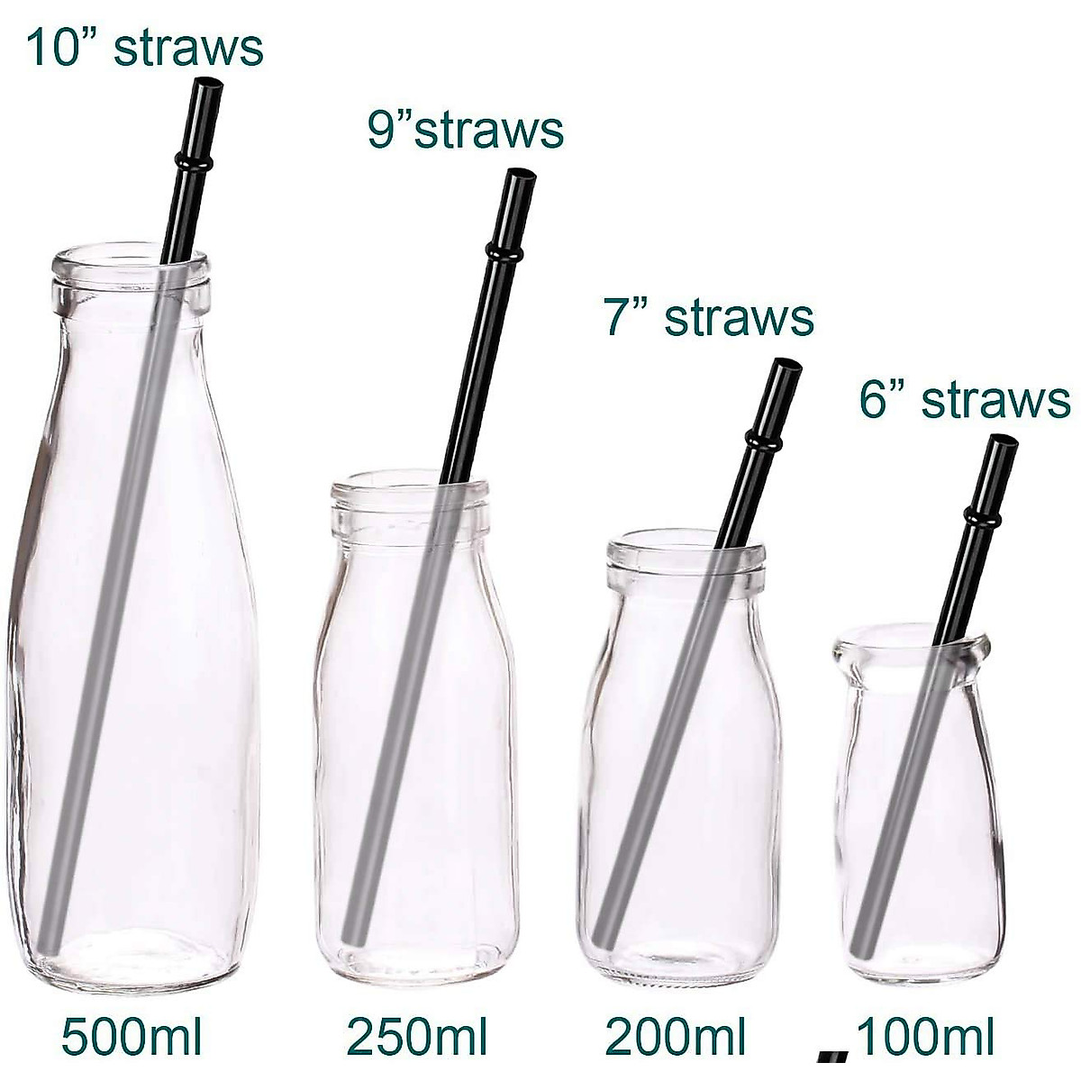 DAKOUFISH 6 Inch 7 Inch 8 Inch 9 Inch 10 Inch 11 Inch Black Reusable Plastic Drinking Straws for 6oz-40oz Jars/Tumblers,Dishwasher safe,12Pcs With One Cleaning Brush (Black straws,Mix size)