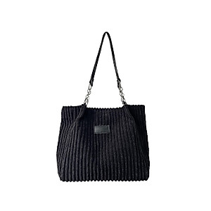 Ulisty Women Corduroy Tote Bag Casual Shoulder Bag Daily Shopping Bag Fashion Handbag black