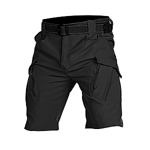 Men Shorts Packet Mens Shorts Classic Fit Elastic Waist Waistband Cargo Shorts Multi Pockets Summer Wrinkle-Free Tooling Shorts Linen Shorts Plus Size Black 3X