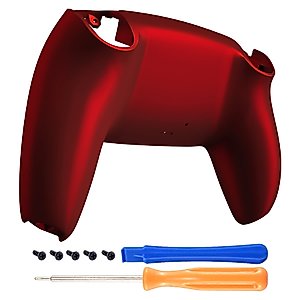 eXtremeRate Scarlet Red Soft Touch Grip Custom Back Plate Bottom Shell Compatible with ps5 Controller, Replacement Back Shell Cover Compatible with ps5 Controller