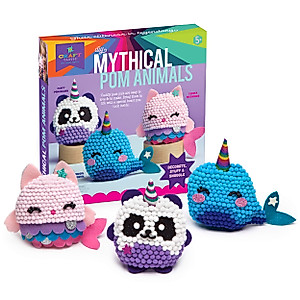 Craft-tastic – DIY Mythical Pom Animals – Craft Kit Makes 3 Pompom Stuffed Animals – Magical Narwhal, Puffy Pandacorn & Cuddly Meowmaid Brown/a