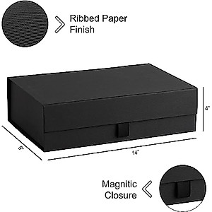 Purple Q Crafts Black Ribbed Hard Gift Box With Magnetic Closure Lid 14" x 9" x 4" Rectangle Favor Boxes With Classy Black Finish (1 Box)
