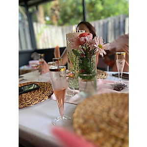 Oojami 30 Plastic Classic Champagne Disposable Flutes for Parties Plastic cups Wedding Party Toasting Cocktail Cups Bulk Party Pack (Gold Rim)