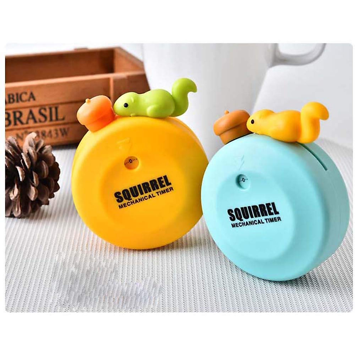 Cute Squirrel Machinery Timers 60 Minutes Mechanical Kitchen Cooking Timer Clock Loud Alarm Counters Manual Timer Kitchen Utensil (Beige)