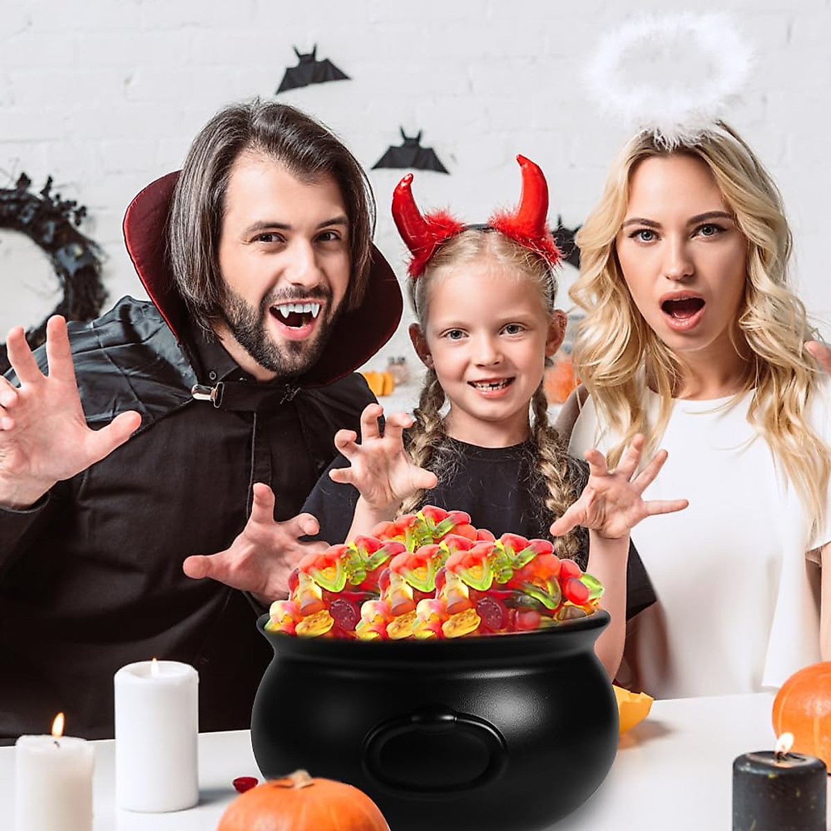 DIYDEC 12.6" and 7.4" Package Halloween Large Cauldron, 2pcs Black Plastic Witch Cauldron Kettle Halloween Pot Candy Holder for Halloween & St. Patrick’s Day Party Favors Decor