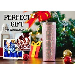 Onebttl Cheerleader Glitter Tumbler Gifts For Girls - Cheer - 20oz/590ml Stainless Steel Insulated Tumbler with Straw, Lid - Gift for Cheerleading, Coach or Cheer Squad - Glitter Pink