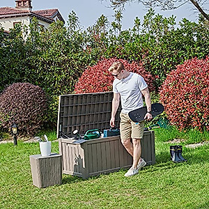 YITAHOME 120 Gallon Outdoor Storage Deck Box, Large Resin Patio Storage for Outdoor Pillows, Garden Tools and Pool Supplies, Waterproof, Lockable (Light Brown)