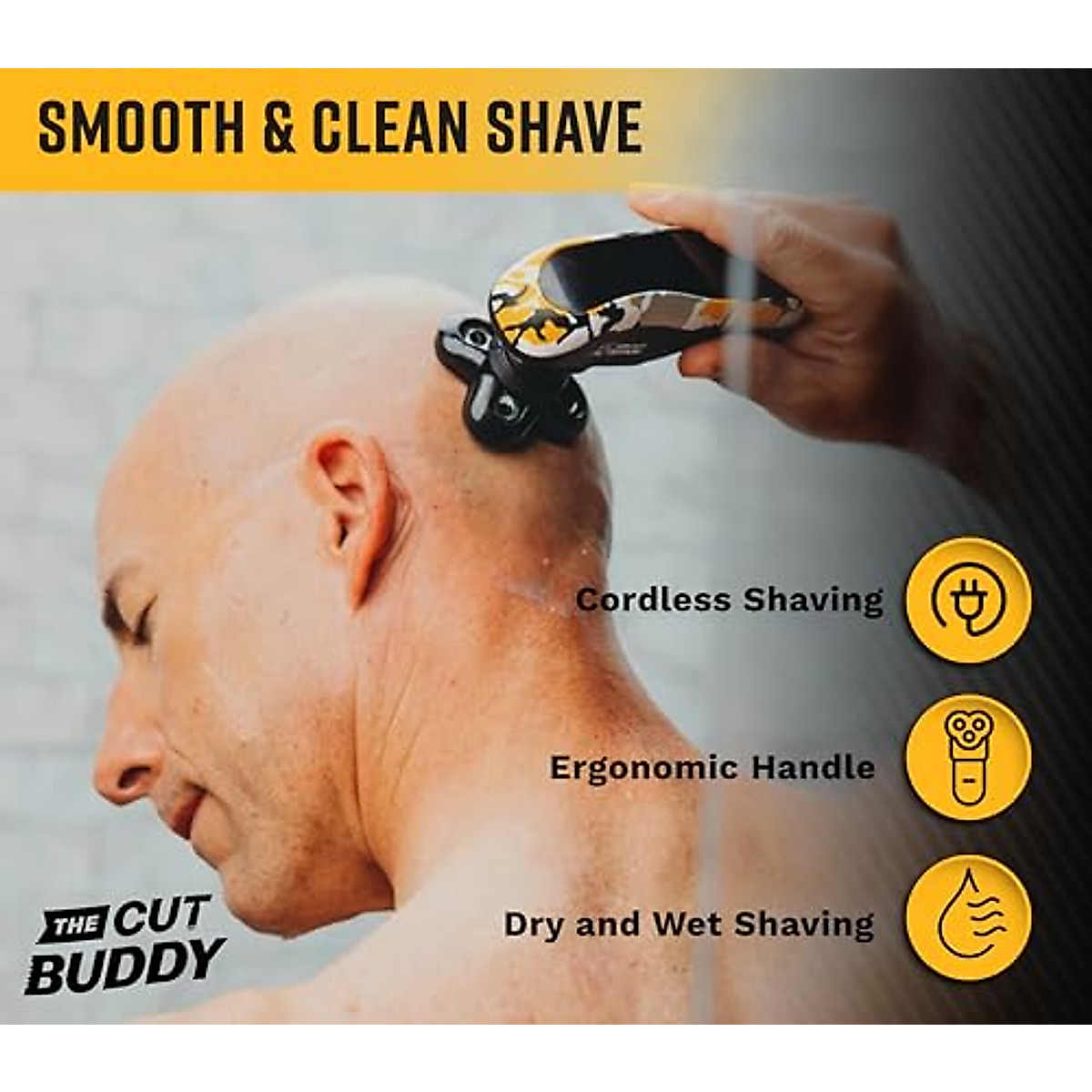 Head Shaver for Bald Men, Water-Resistant, Replaceable Head, Rechargeable, Electric, Cordless, Ergonomic, Bald Buddy