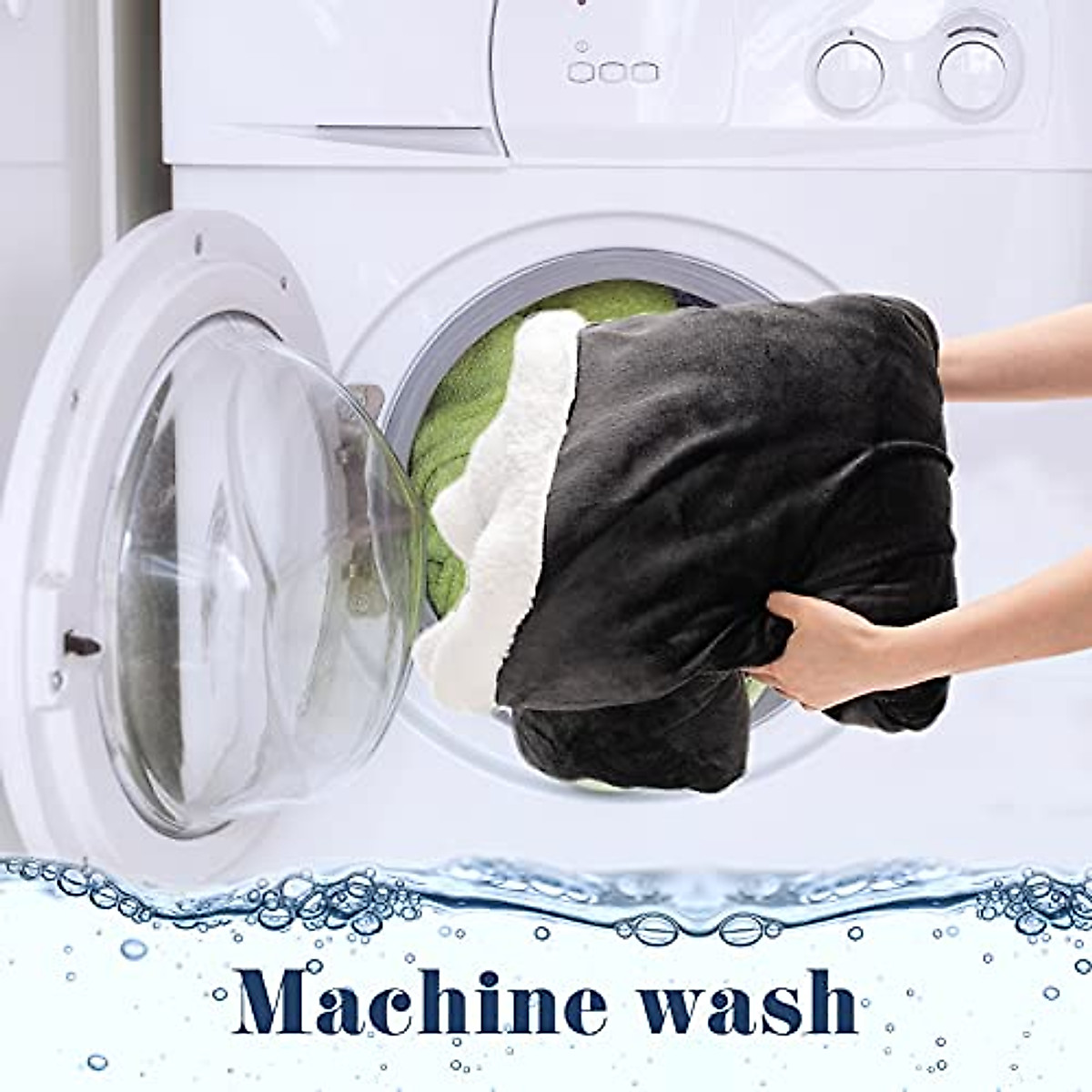 RECYCO Oversized Wearable Blanket Hoodie for Women, Warm Cozy Soft Sherpa Fleece Hoodie Blanket for Men Adults, Thick Big Hooded Sweatshirt Blanket Black, Large Size