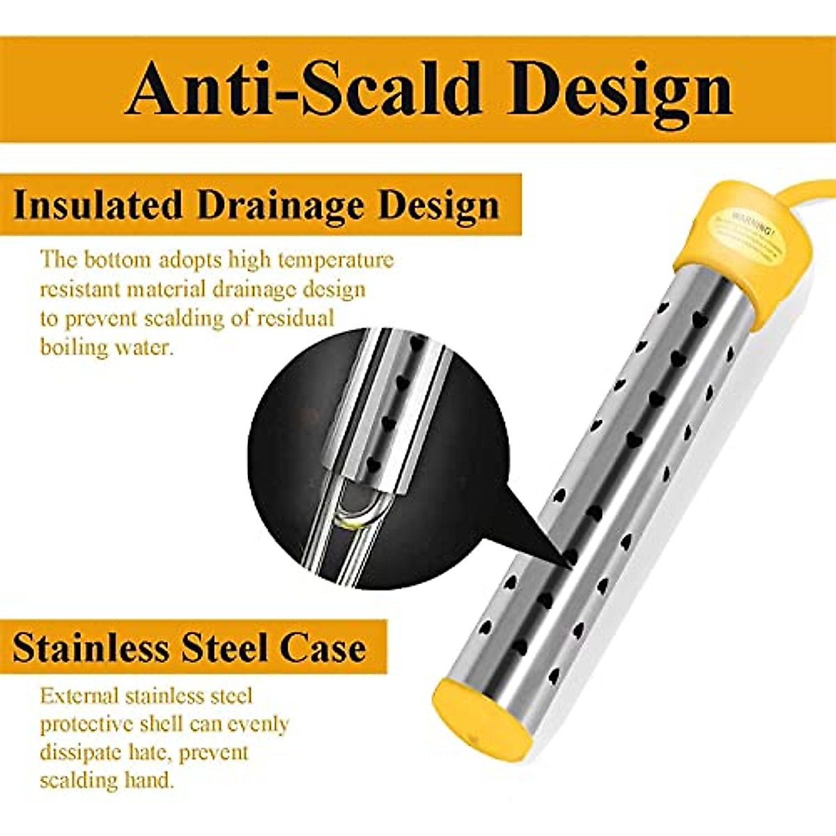 Immersion Water Heater, with 304 Stainless Steel Cover Intelligent Temperature Control and Digital LCD Thermometer Portable Bucket Heater Heat 5 Gallons of Water in Minutes 1500W