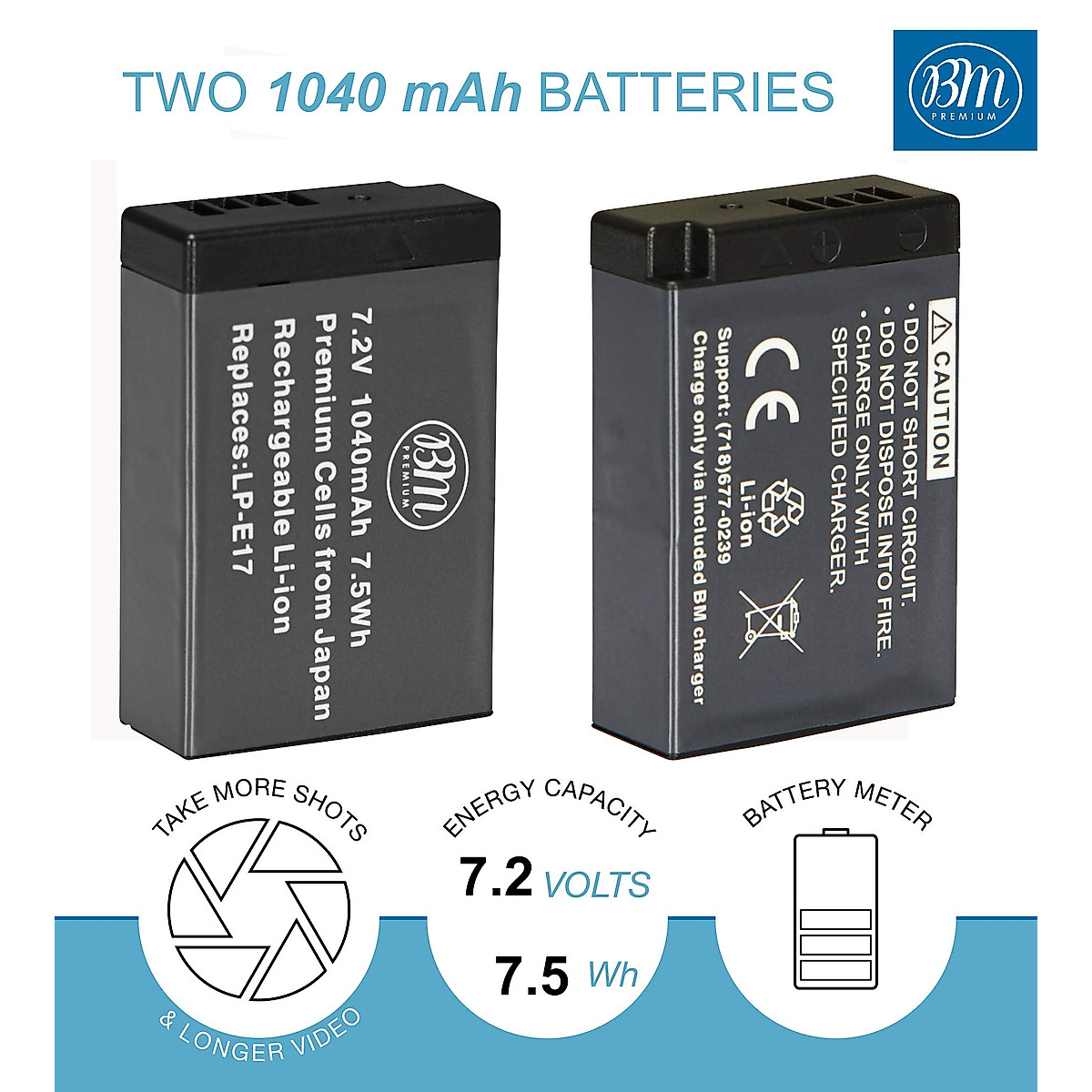 BM Premium LP-E17 Battery and Charger for Canon Rebel EOS R8, EOS R10, EOS R50, EOS R100, EOS RP, EOS M3, EOS M5, EOS M6, EOS M6 II, SL2, SL3, T6i, T6s, T7i, T8i, EOS 750D, EOS 760D, EOS 8000D