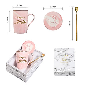 WENSSY La Mejor Abuela Mug, La Mejor Abuela Gifts, Abuela Gifts In Spanish, Birthday Mothers Day Gifts for Grandma from Granddaughter Grandkis Grandson 14 Ounce Pink with Gift Box