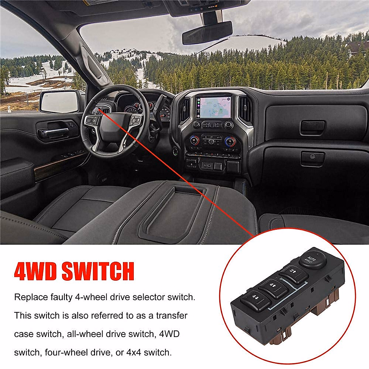 4WD Wheel Drive Switch 4x4 Transfer Case Button Compatible with 2003-2007 Cadillac Escalade Chevy Silverado Suburban Avalanche Tahoe GMC Sierra Yukon Replacement for 15136039 15164520 19259313