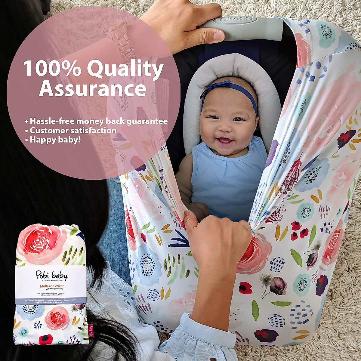 Pobi Baby Car Seat Covers and Nursing Cover - Soft and Stretchy Floral Pattern (Beauty)