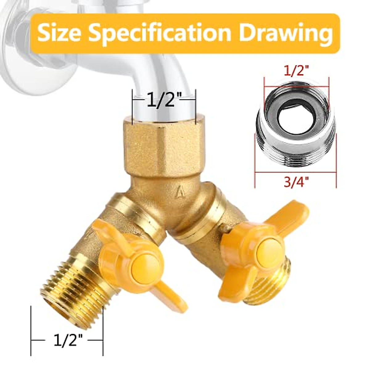 Garden Hose Splitter, G1/2 Inch Faucet Splitter, Washing Machine Water Splitter, Garden Irrigation Tap Adaptor