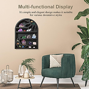 Moon & Sun Crystal Display Shelf, Wooden Crescent Moon Shelf Crystal Holder for Stone Essential Oils Plants, Moon Wall Decor for Spiritual Hippie or Witch Room, Zen Wall Decor Arch Shelf (A)