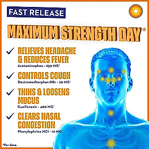 Maximum Strength Mucinex Sinus-Max Pressure, Pain & Cough & Nightshift Sinus Caplets, Fast Release, Powerful Multi-Symptom Relief, 20 caplets (12 Day time + 8 Night time) (Pack of 2)