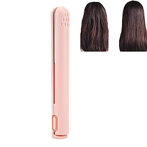 Mini Dual-Purpose Curling Iron, Mini Flat Iron, 2 in 1 Mini Flat Iron Curling Iron Travel Hair Straightener, Portable USB Rechargeable Cordless Curling Iron, for Short and Long Hair (Pink)