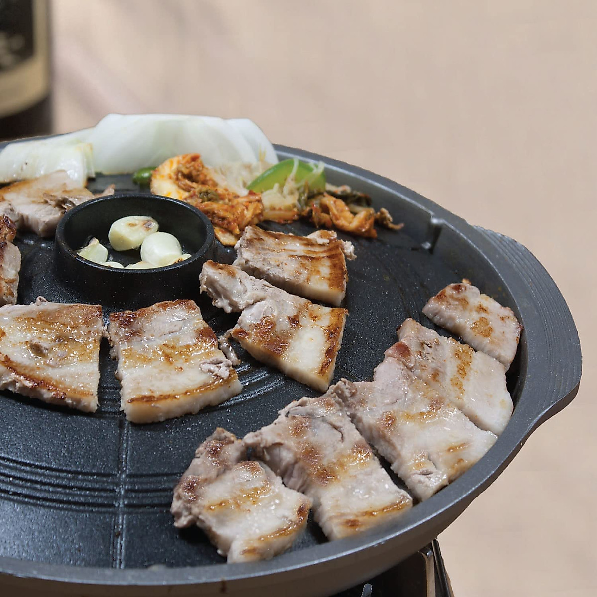 COOKKING - Korean Traditional BBQ Grill Pan, Cauldron Lid Shape - Stovetop Nonstick Indoor/Outdoor Smokeless BBQ Cast Aluminum Grill Pan