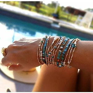 KELITCH Fashion Tila Miyuki Beaded Bracelet Colorful Elastic Stretch Bracelets Women Friendship Bracelets Birthday Presents (2D)