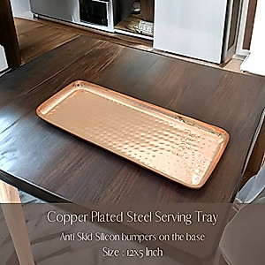Hammered Copper Serving Tray, Kitchen Brass Tray - Rectangle Charger Plate, Home Accessory Food Tray for Entertaining & Housewarming Copper Tray Gifts