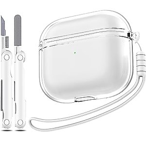 MHYALUDO Airpods 3rd Generation Case Cover, Clear Soft TPU Transparent Military Grade Shockproof Protective Case with Cleaning Pen for Apple Airpods 3 Charging case 2021, Clear White