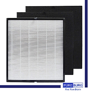 PUREBURG FLT5900 Replacement Filter Set Compatible with GermGuardian AC5900WCA Air Purifier Filter J,2-Pack H13 HEPA +Activated Carbon Pre-Filters x 4
