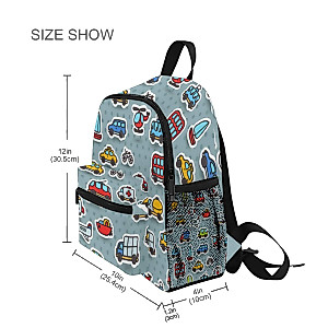 OREZI Cute Cartoon Cars Transport Pattern Toddler Backpack for Boys Girls,Kid's Backpack Schoolbags for Kindergarten Preschool Toddler Travel Bag Snack Bag With Chest Clip