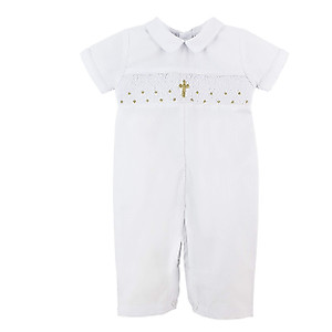 Baptism Outfits for Boys - Elegant Longall with Bonnet Featuring Hand Smocked Gold Cross Design, Perfect for Baby Boy Baptism Outfit or Christening Outfits for Boys, Boy Baptism Outfit, 9M