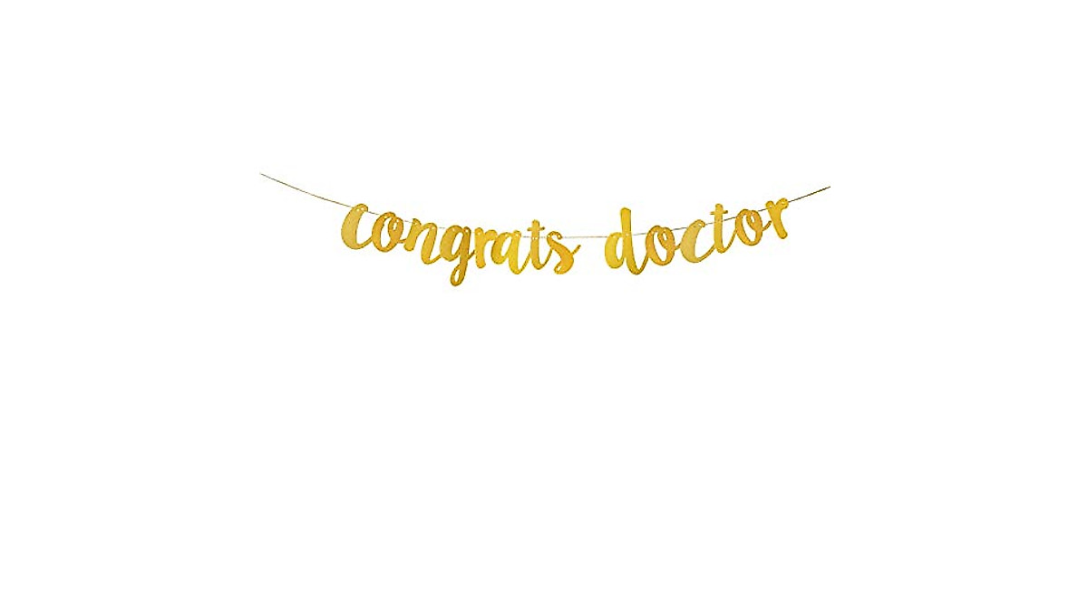 Congrats Doctor Gold Glitter Banner for Medical Graduation Celebrations