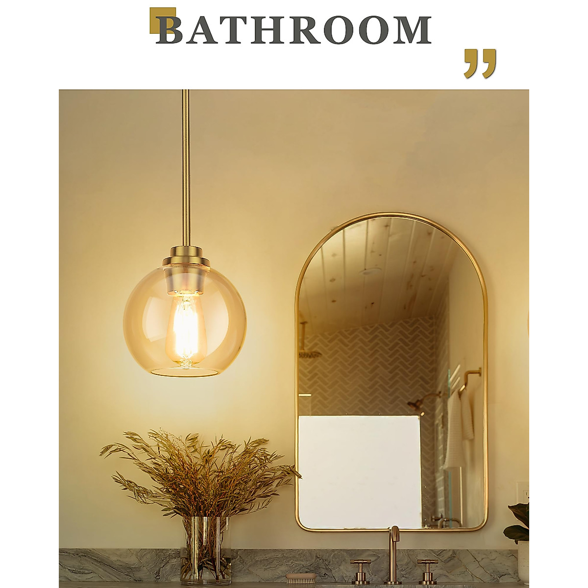 Audickic Pendant Lights Kitchen Island, Modern Gold Pendant Light with Clear Glass Globe Shade, Farmhouse Hanging Light Fixtures for Dining Room Entryway, AD-22280-1P-GD-C